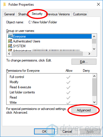 folder properties advanced | Drivers.com